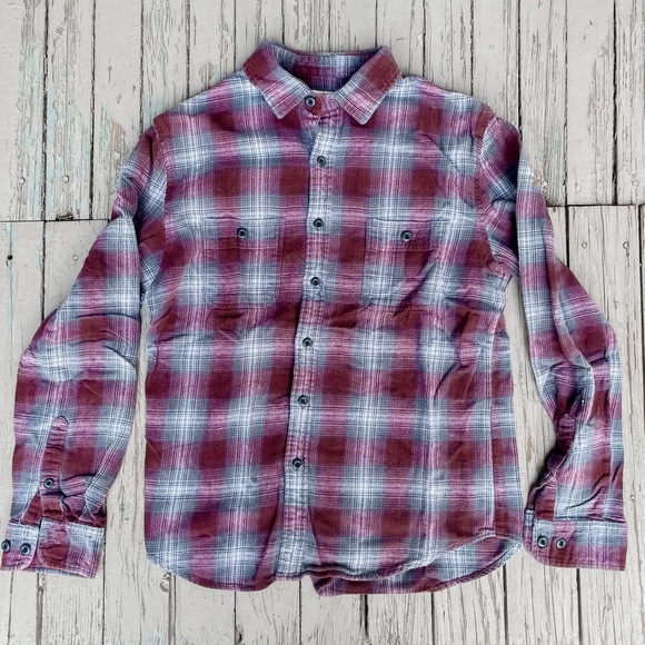 True Craft | Shirts | Mens True Craft Maroon And Gray Plaid Flannel Button Down Shirt Size ...
